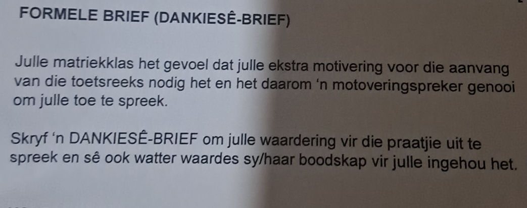 FORMELE BRIEF (DANKIESÊ-BRIEF) Julle | StudyX