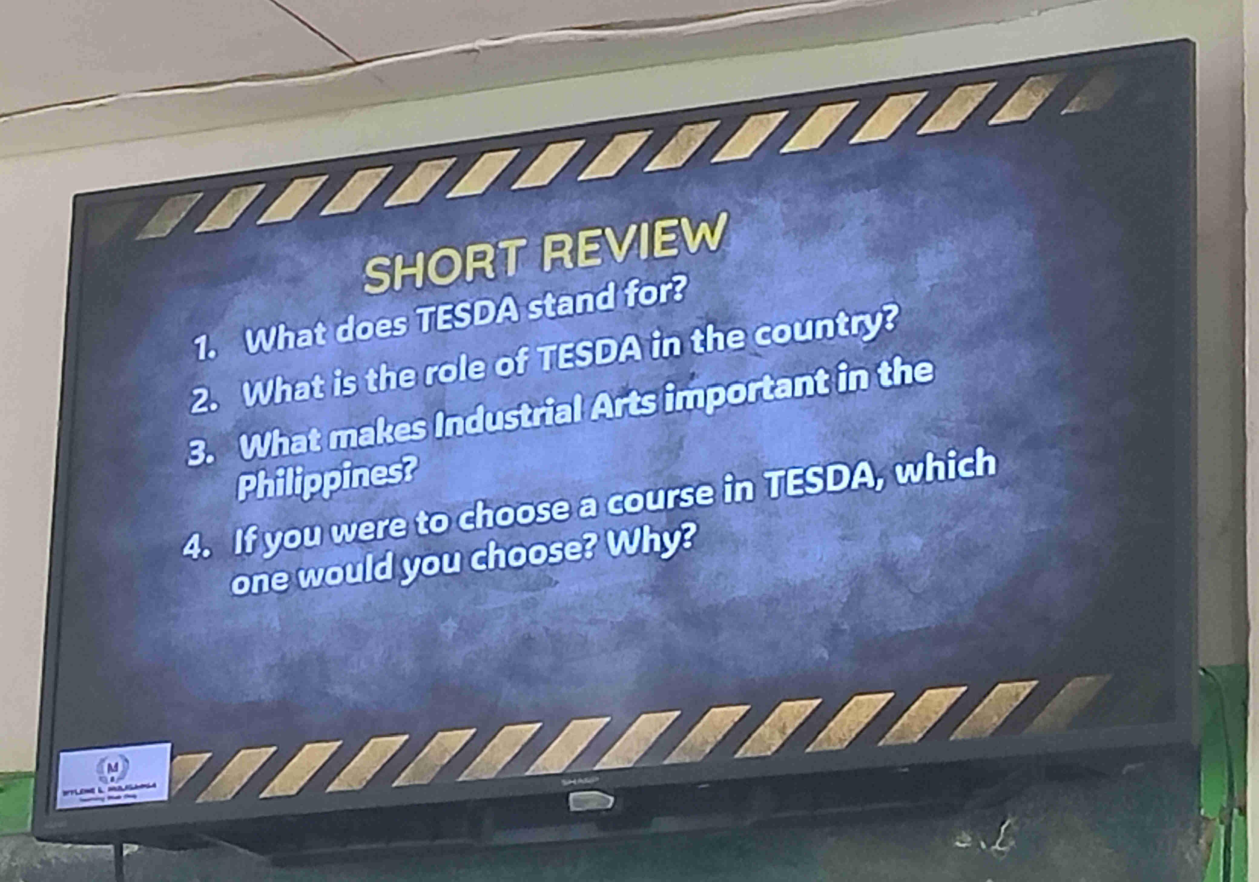 SHORT REVIEW 1. What does TESDA stand for? | StudyX