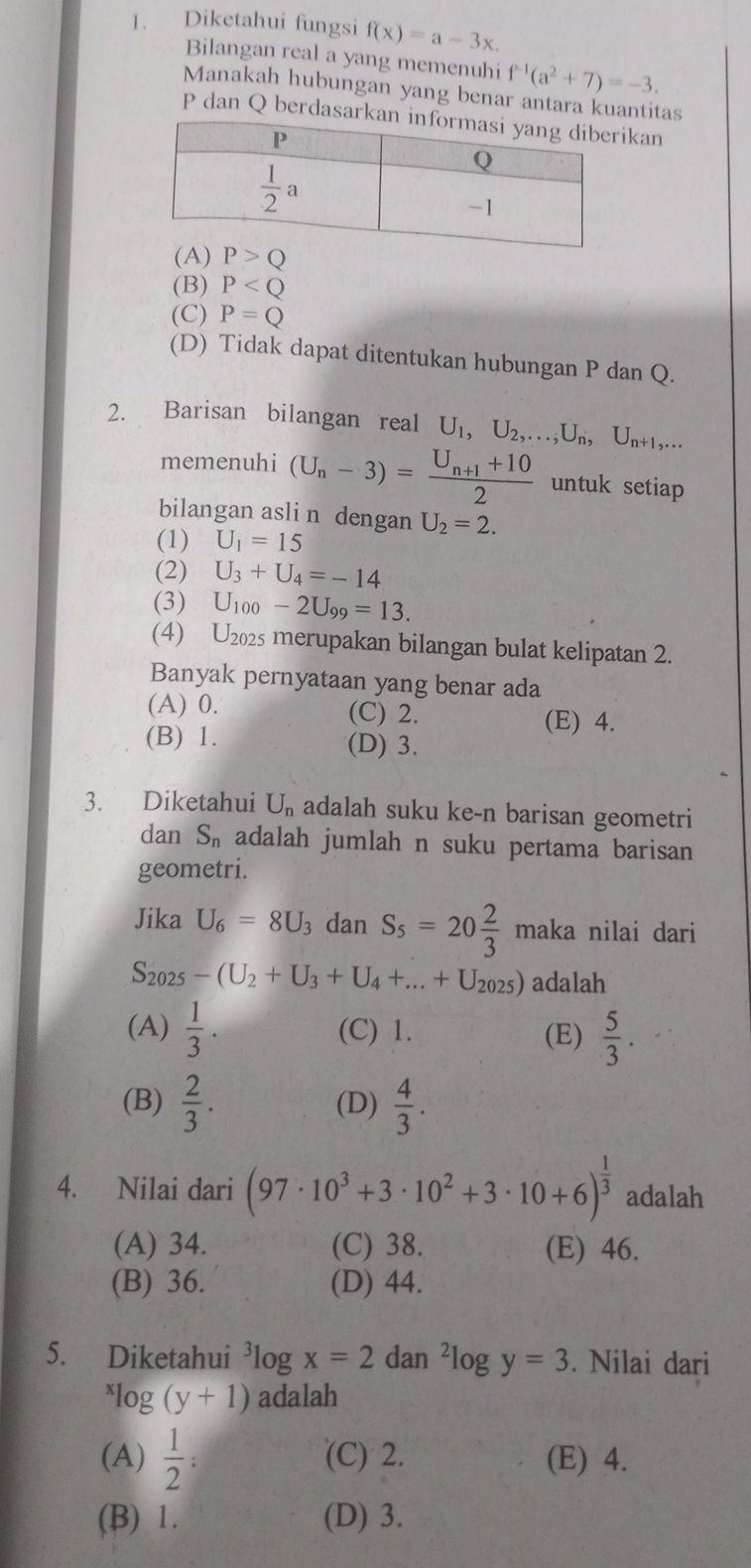 1. Diketahui fungsi $f(x) = a - 3x$. | StudyX