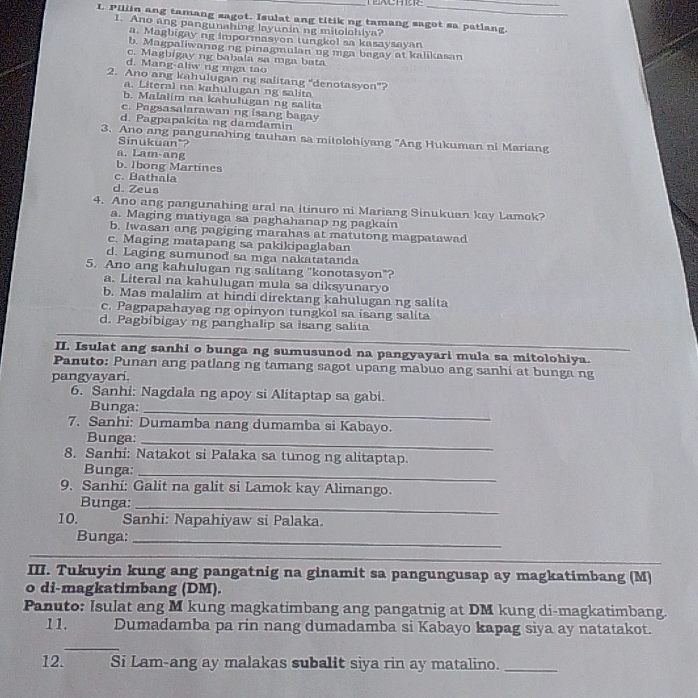 1. Piliin ang tamang sagot. Isulat ang titik | StudyX