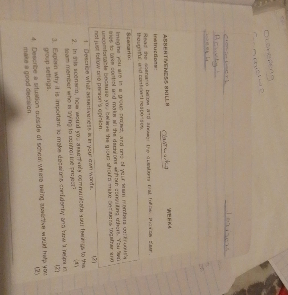 ASSERTIVENESS SKILLS Instructions: Read the | StudyX