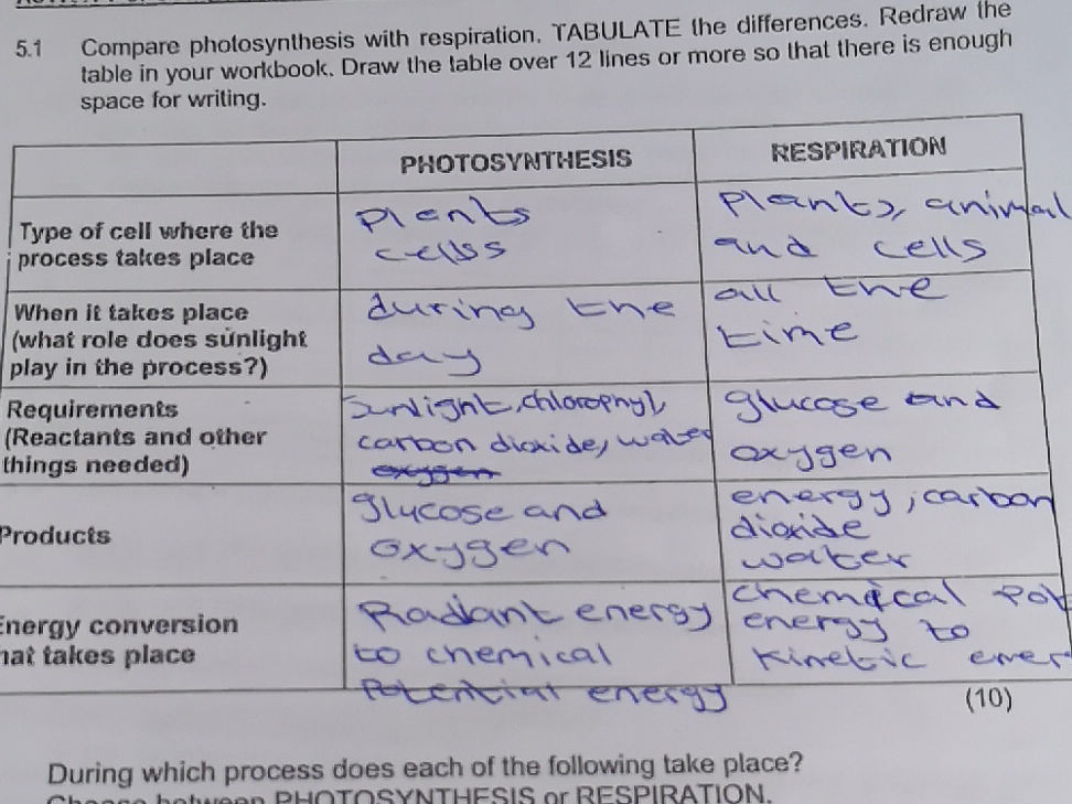 5.1 Compare photosynthesis with respiration. | StudyX