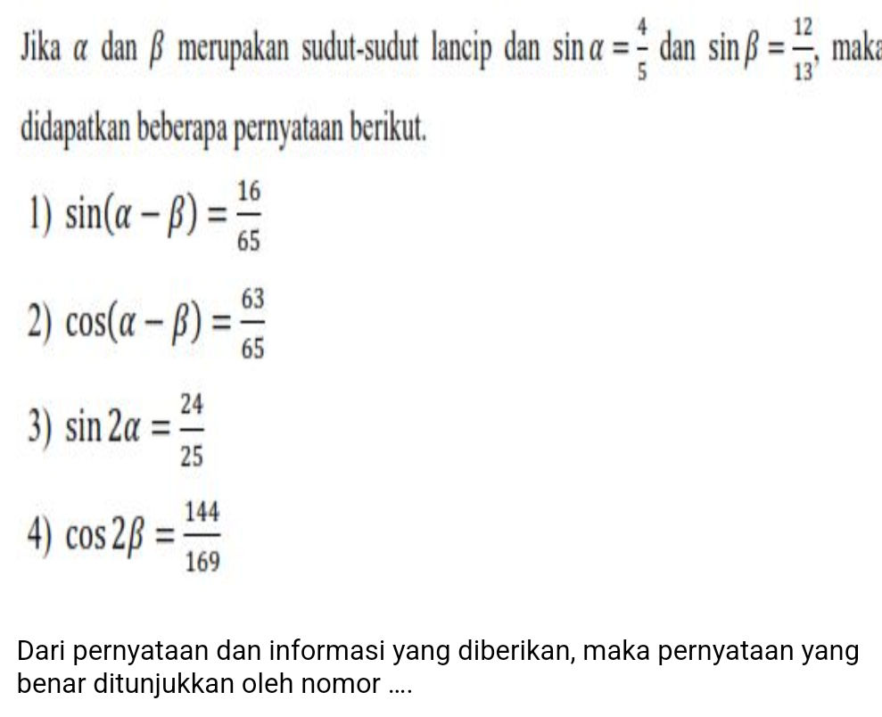 Jika $ $ dan $ $ merupakan sudut-sudut | StudyX