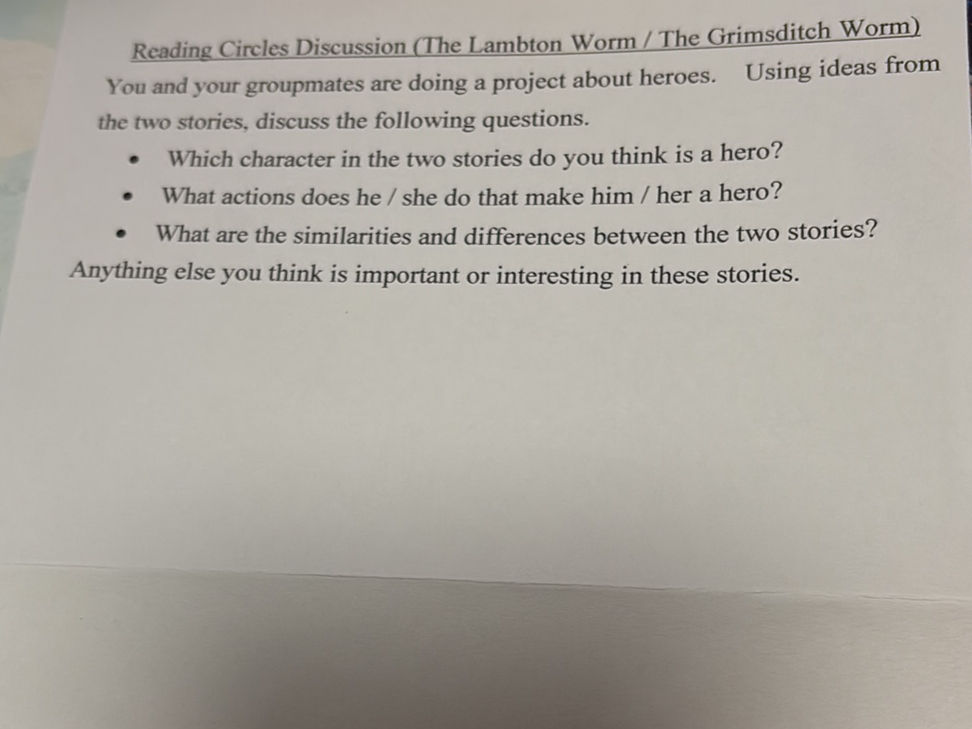 Reading Circles Discussion (The Lambton Worm | StudyX