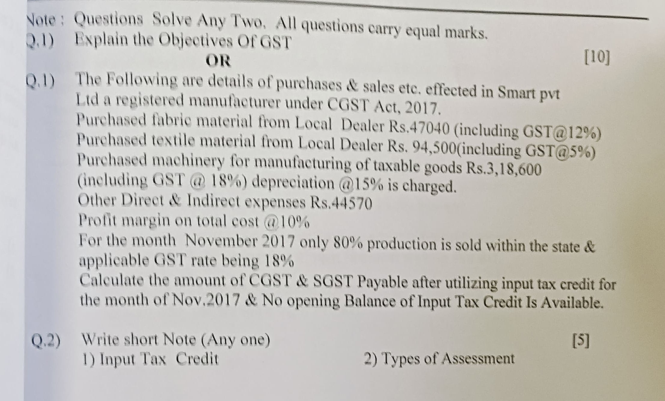 Note: Questions Solve Any Two. All questions | StudyX