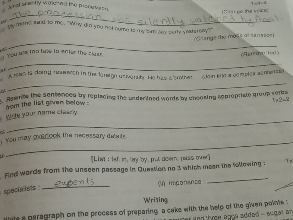 6. Rewrite the sentences by replacing the | StudyX