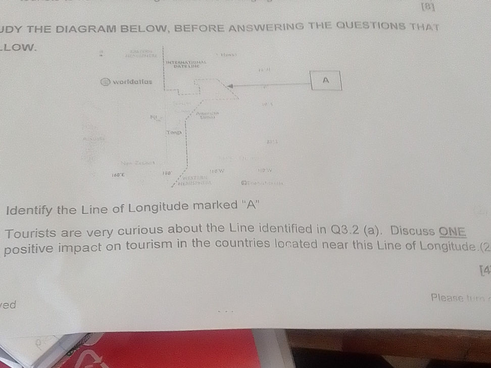 Identify the Line of Longitude marked "A" | StudyX
