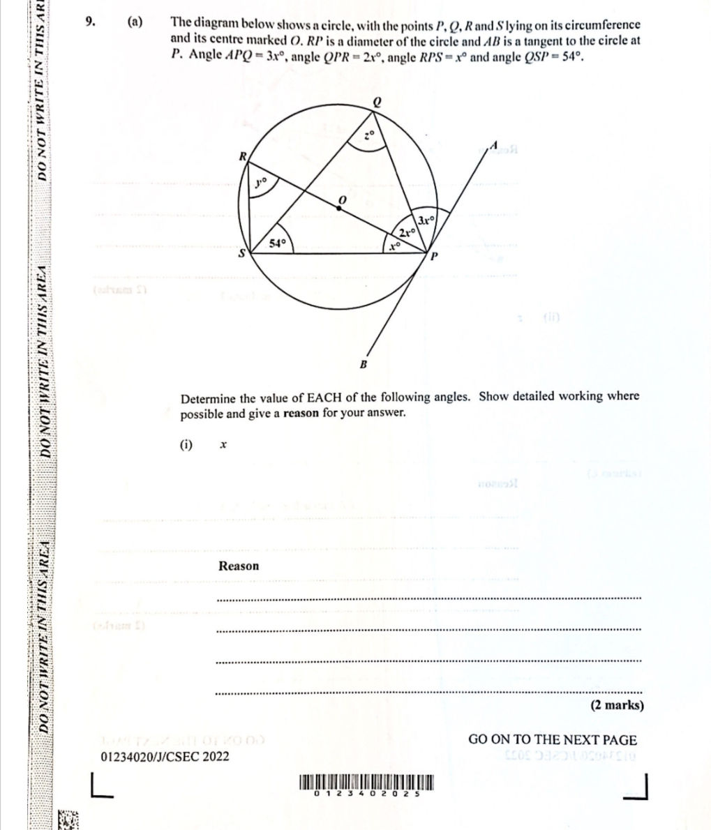 9. (a) The diagram below shows a circle, | StudyX
