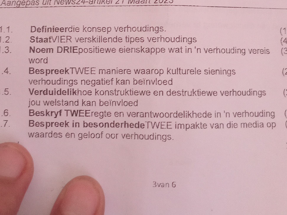 1.1. Definieerdie konsep verhoudings. 1.2. | StudyX