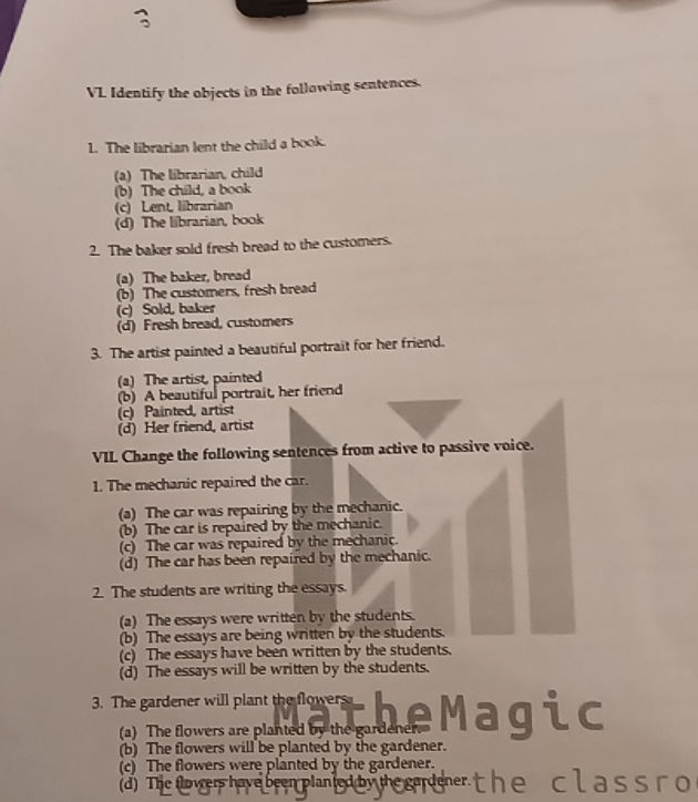 VI. Identify the objects in the following | StudyX