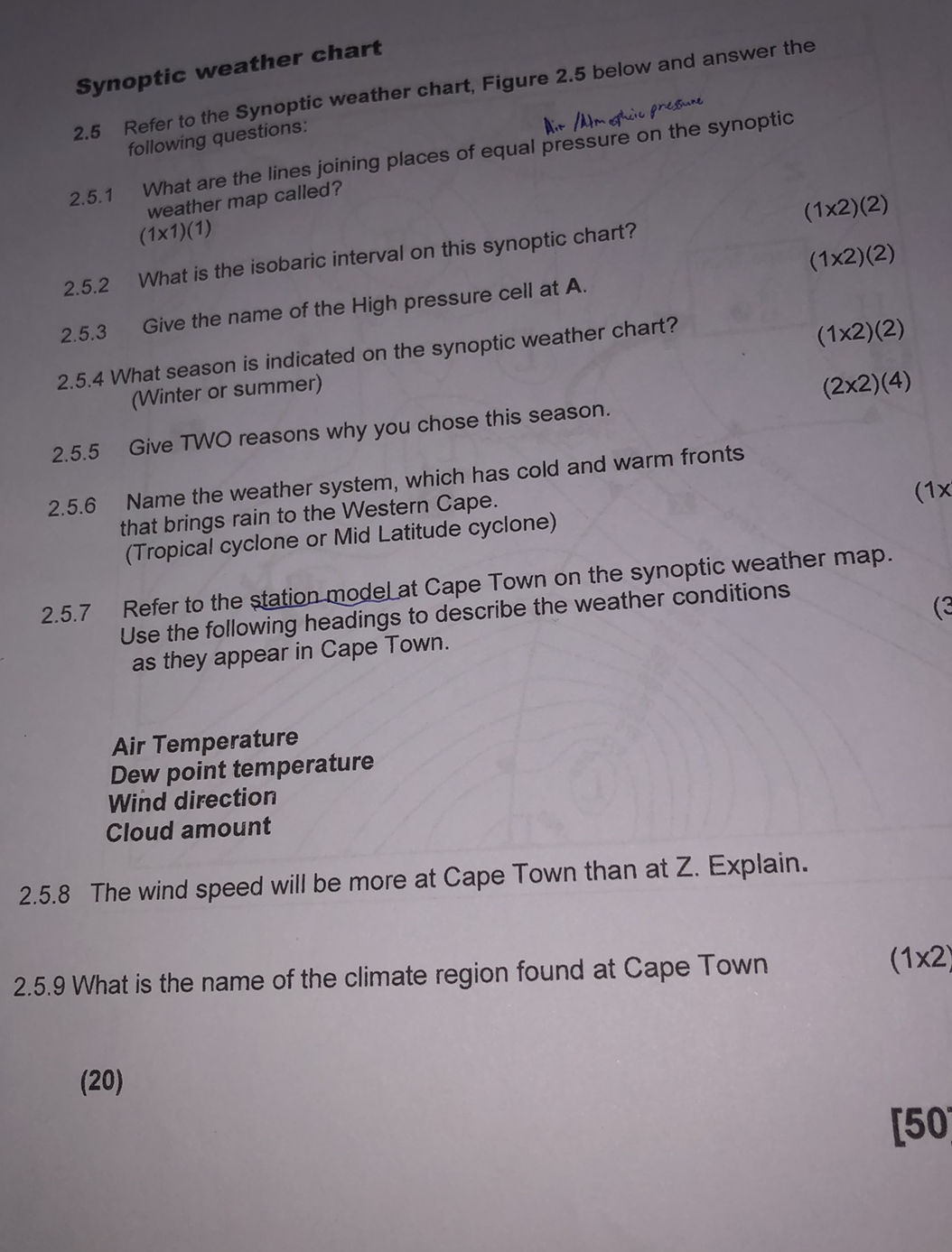 2.5 Refer to the Synoptic weather chart, | StudyX