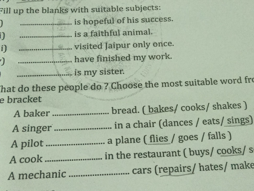 Fill up the blanks with suitable subjects: | StudyX