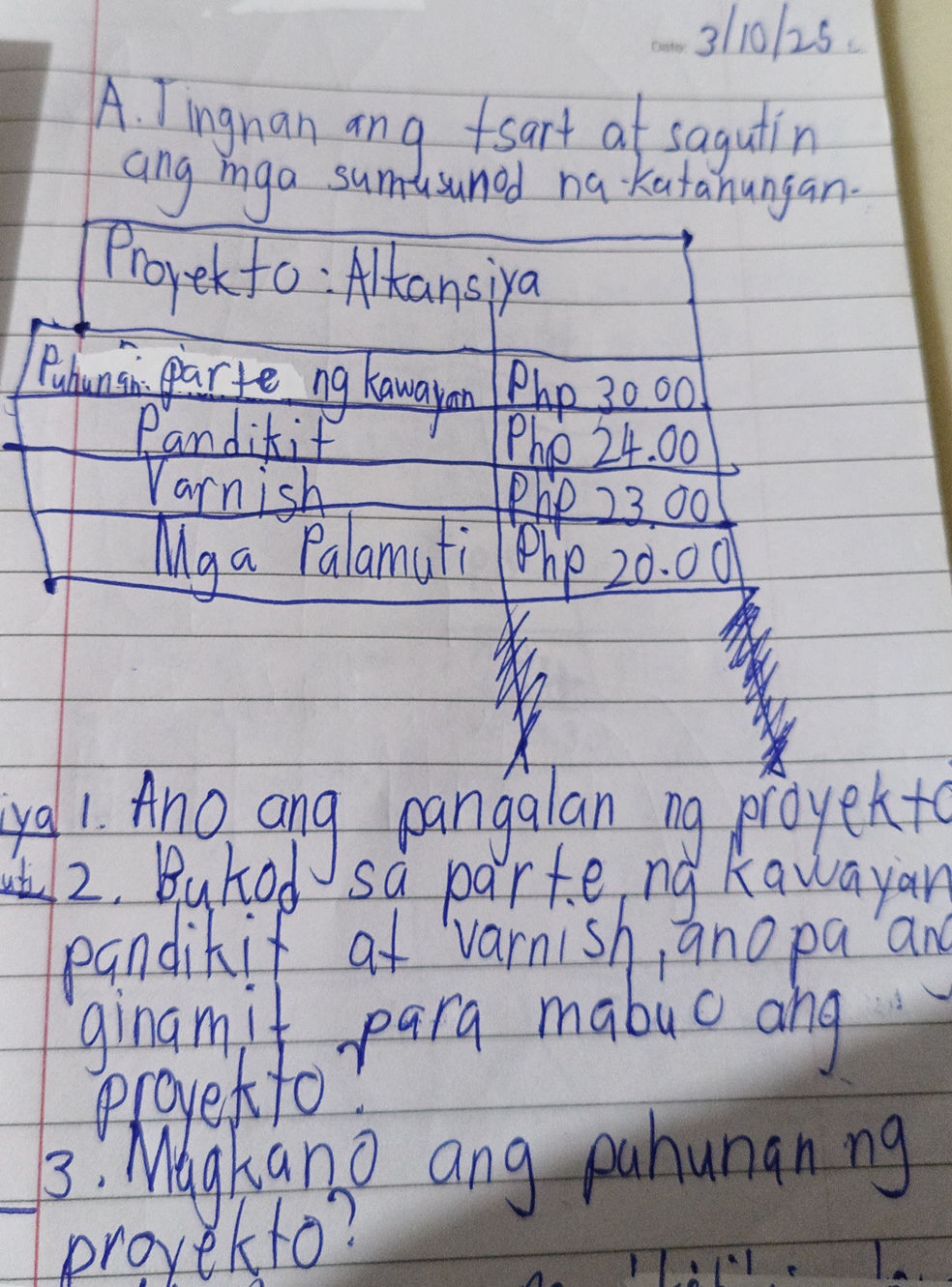 A. Tingnan ang tsart at sagutin ang mga | StudyX