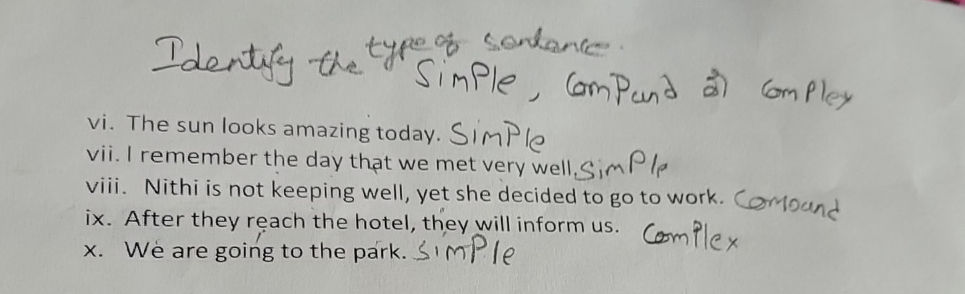 Identify the type of sentence: Simple, | StudyX