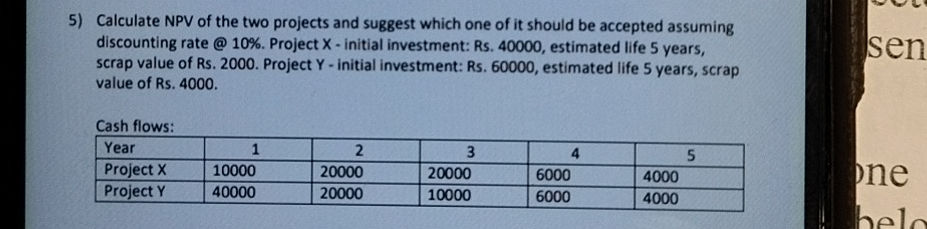 5) Calculate NPV of the two projects and | StudyX