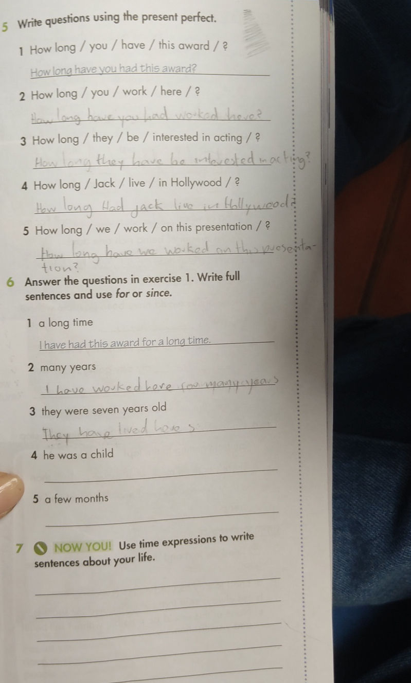 5 Write questions using the present perfect. | StudyX