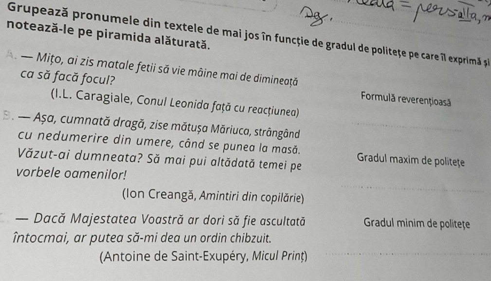 Grupează pronumele din textele de mai jos în | StudyX
