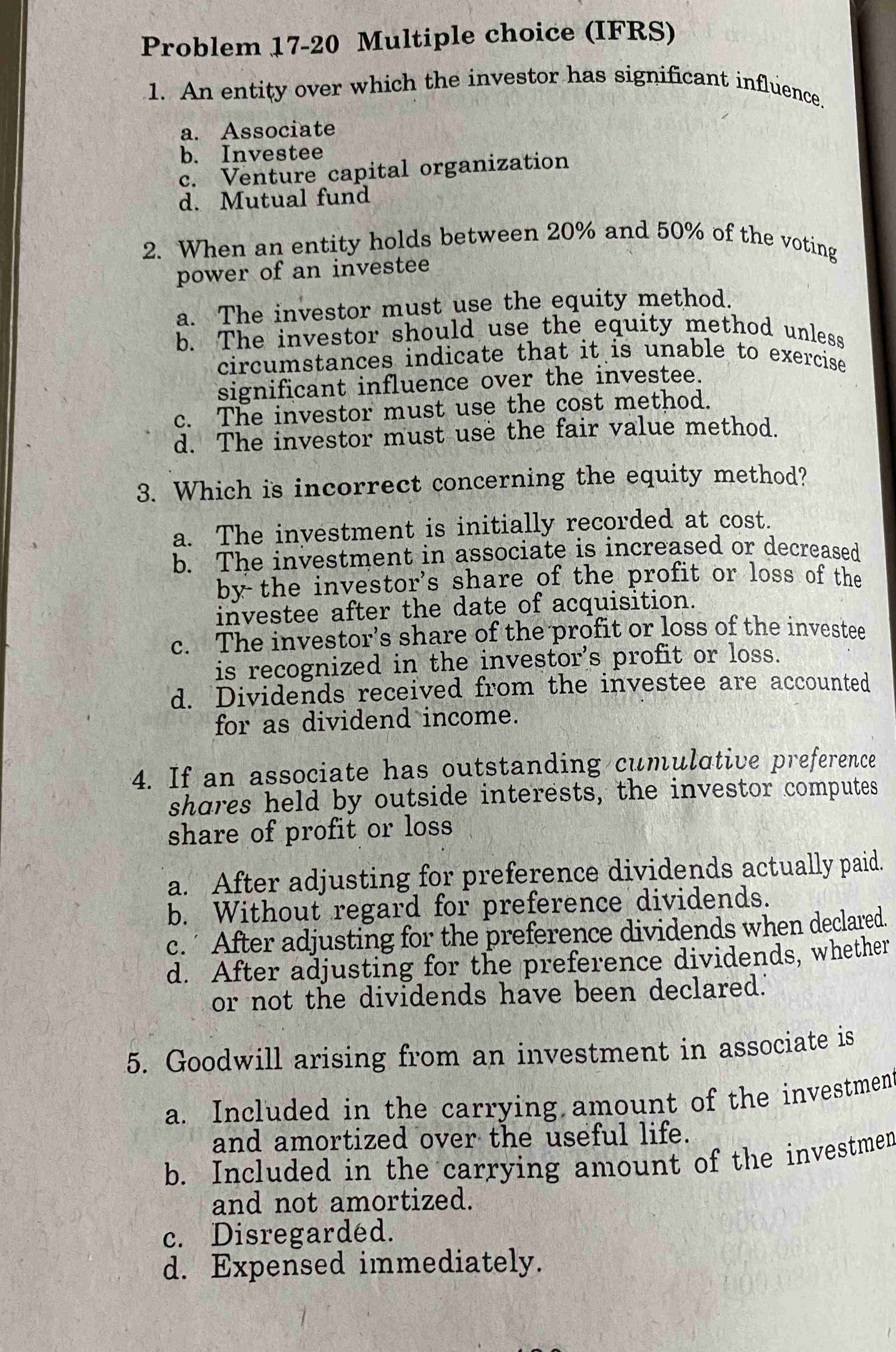 Problem 17-20 Multiple choice (IFRS) 1. An | StudyX