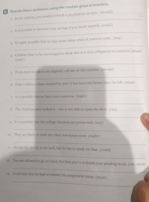 Rewrite these sentences using the modals | StudyX