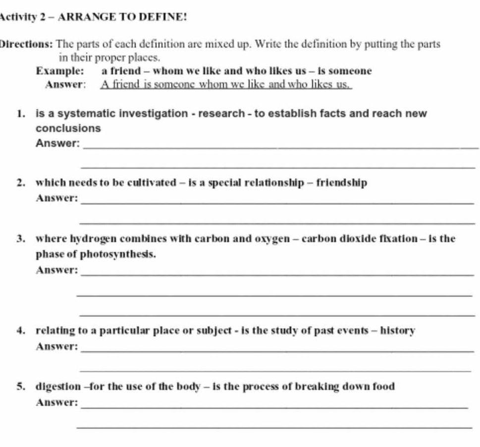 Activity 2 - ARRANGE TO DEFINE! Directions: | StudyX