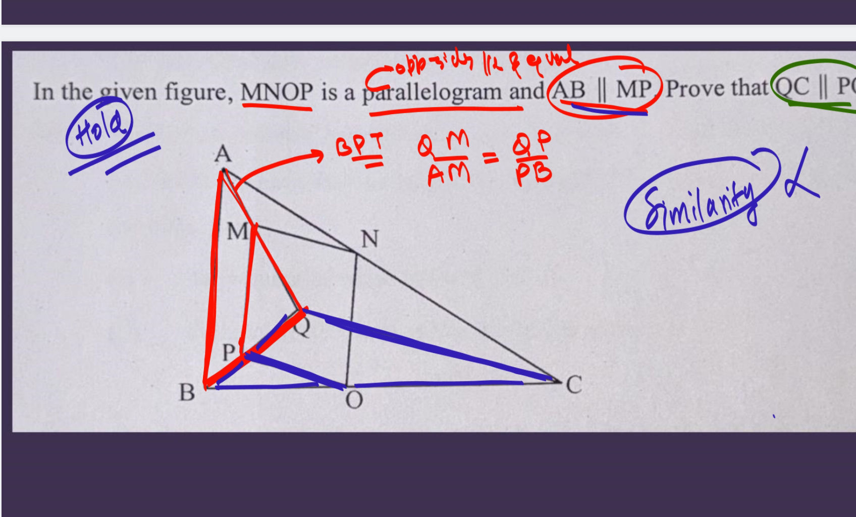 In the given figure, MNOP is a parallelogram