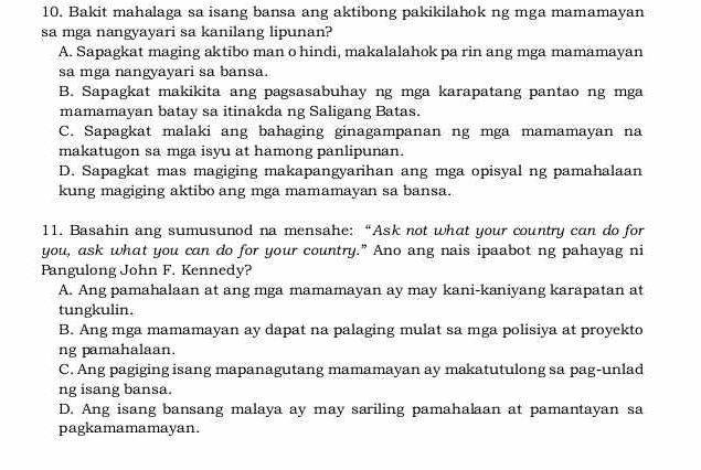 10. Bakit mahalaga sa isang bansa ang | StudyX