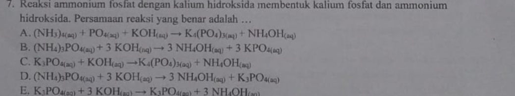 Reaksi ammonium fosfat dengan kalium