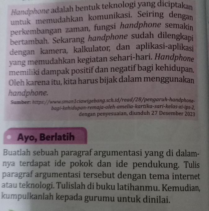 Buatlah sebuah paragraf argumentasi yang di | StudyX