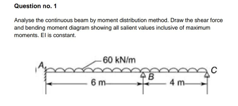 Question no. 1 Analyse the continuous beam | StudyX