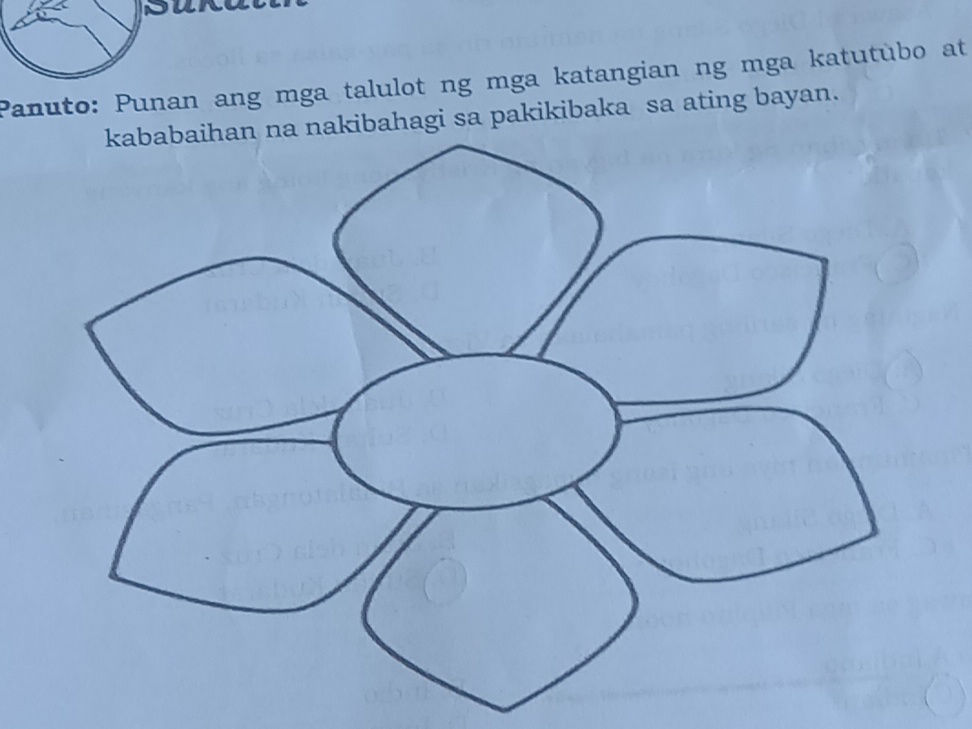 Panuto: Punan ang mga talulot ng mga | StudyX