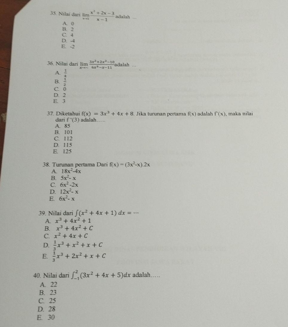 35. Nilai dari $_{x 1} {x^2 + 2x - 3}{x - | StudyX