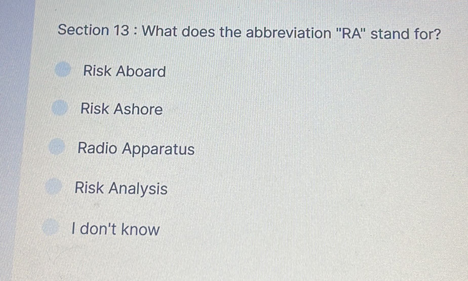 Section 13: What does the abbreviation "RA" | StudyX