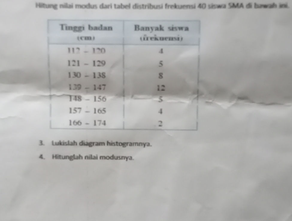Hitung nilai modus dari tabel distribusi | StudyX