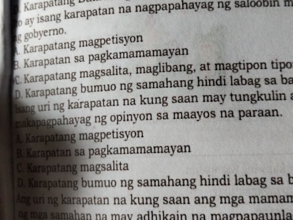 Karapatan na nagpapahayag ng saloobin sa | StudyX