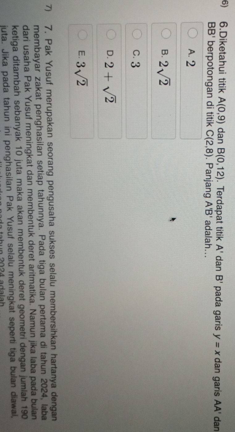6. Diketahui titik A(0,9) dan B(0,12). | StudyX