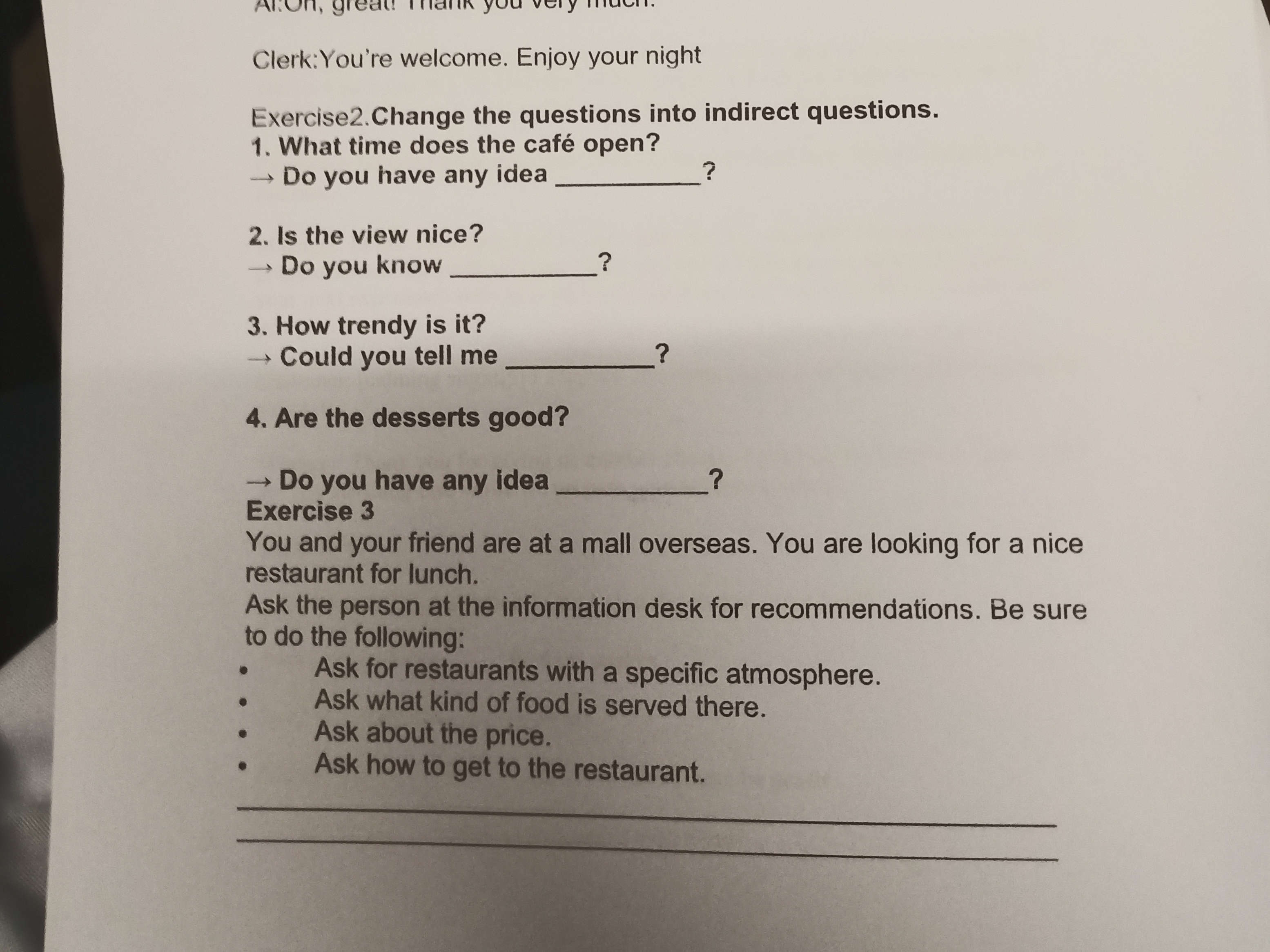 Exercise2. Change the questions into | StudyX