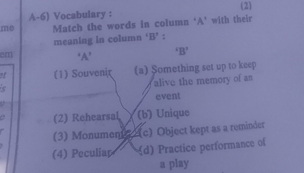 A-6) Vocabulary : Match the words in column | StudyX