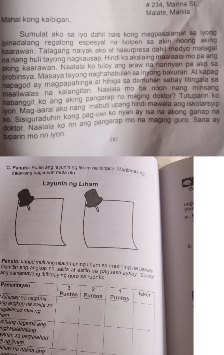 C. Panuto: Suriin ang layunin ng liham na | StudyX