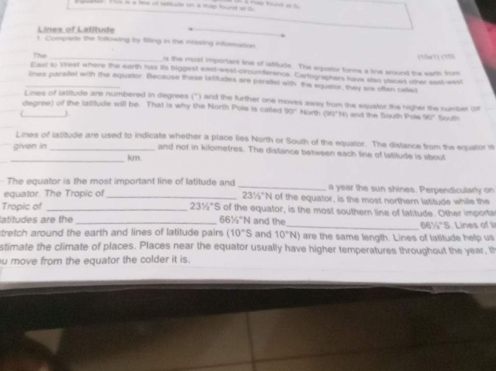 Lines of Latitude 1. Complete the following | StudyX
