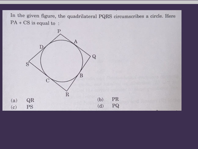 In the given figure, the quadrilateral PQRS | StudyX