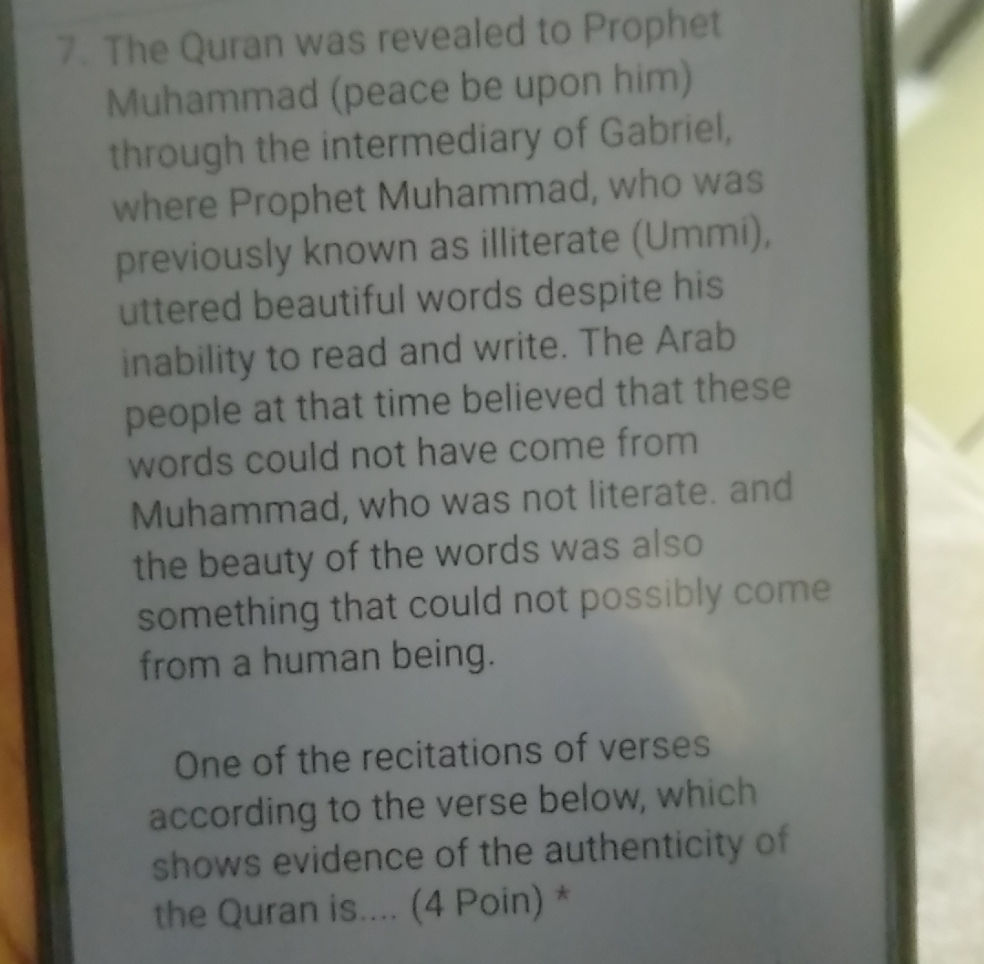 7. The Quran was revealed to Prophet | StudyX
