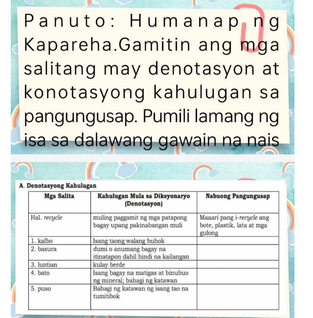 Panuto: Humanap ng Kapareha. Gamitin ang mga | StudyX