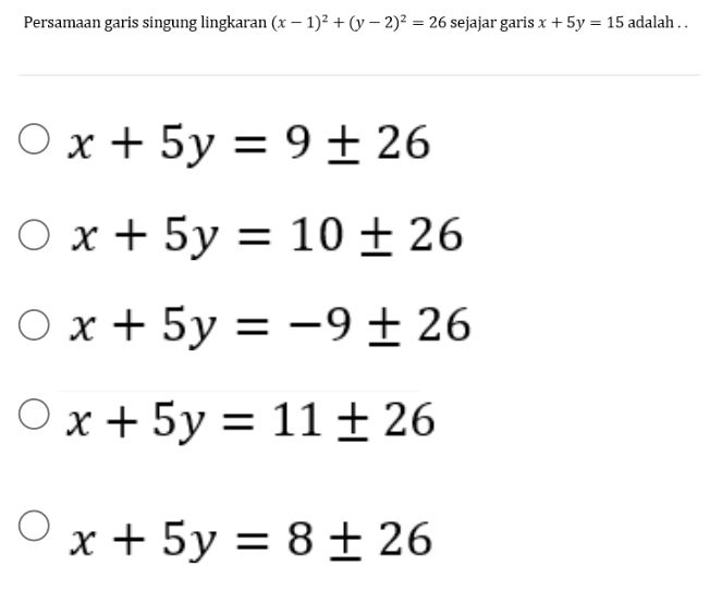 Persamaan garis singgung lingkaran $(x-1)^2 | StudyX