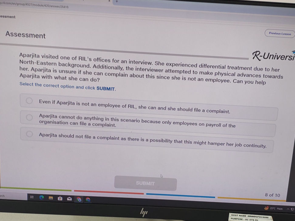 Aparjita visited one of RIL's offices for an | StudyX