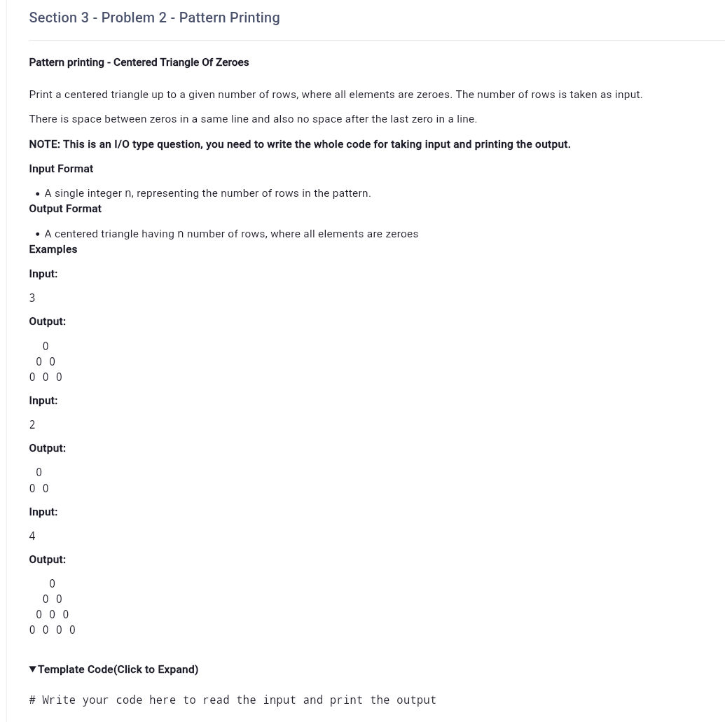 Print a centered triangle up to a given | StudyX