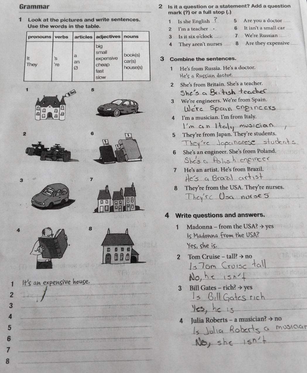 1 Look at the pictures and write sentences. | StudyX
