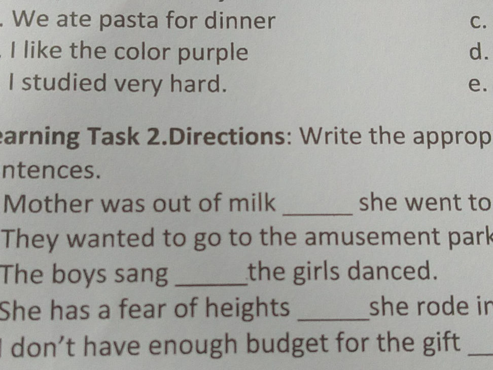 Learning Task 2. Directions: Write the | StudyX