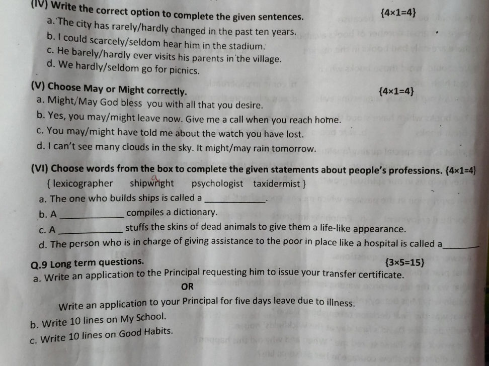 (IV) Write the correct option to complete | StudyX