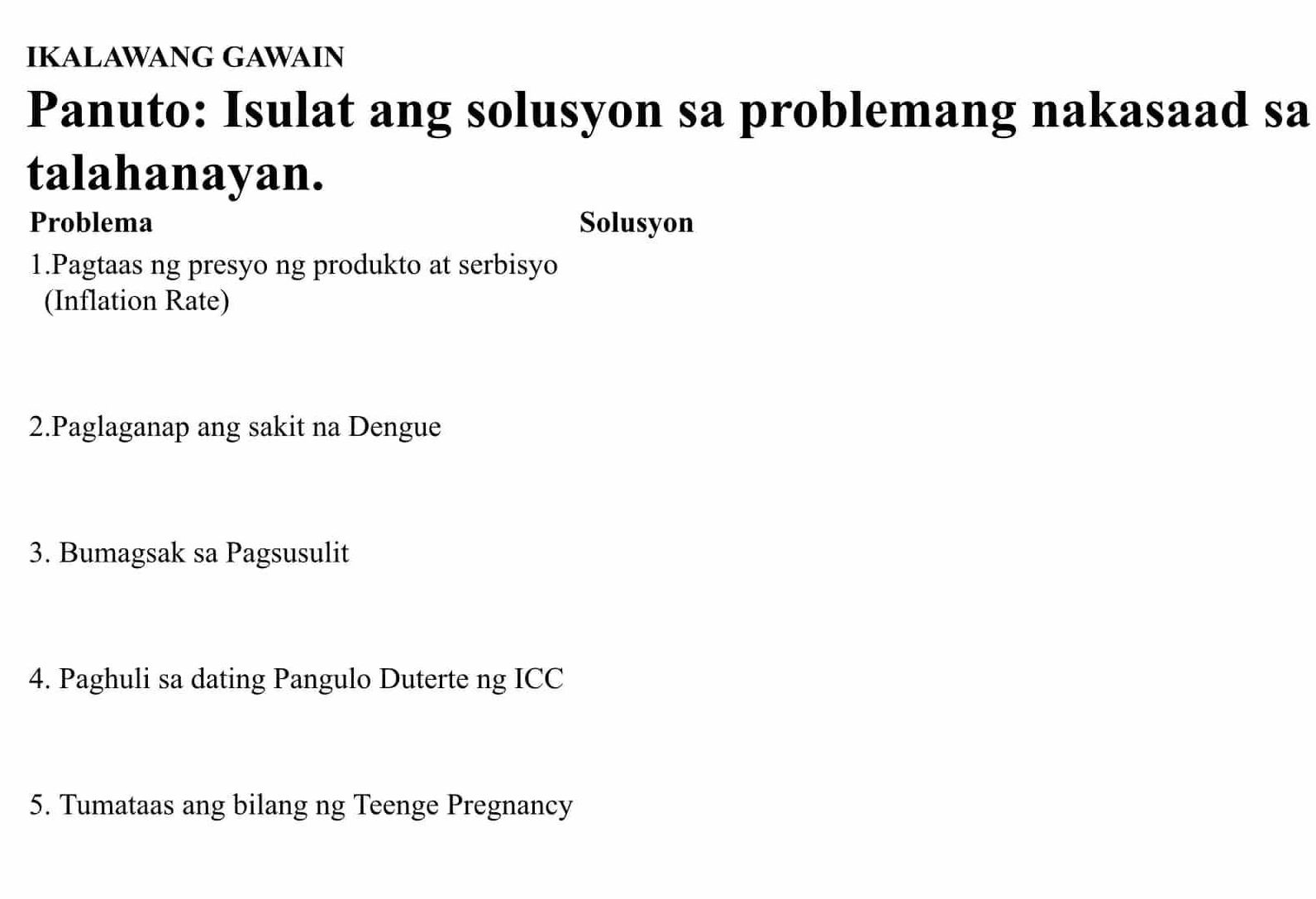 IKALAWANG GAWAIN Panuto: Isulat ang solusyon | StudyX