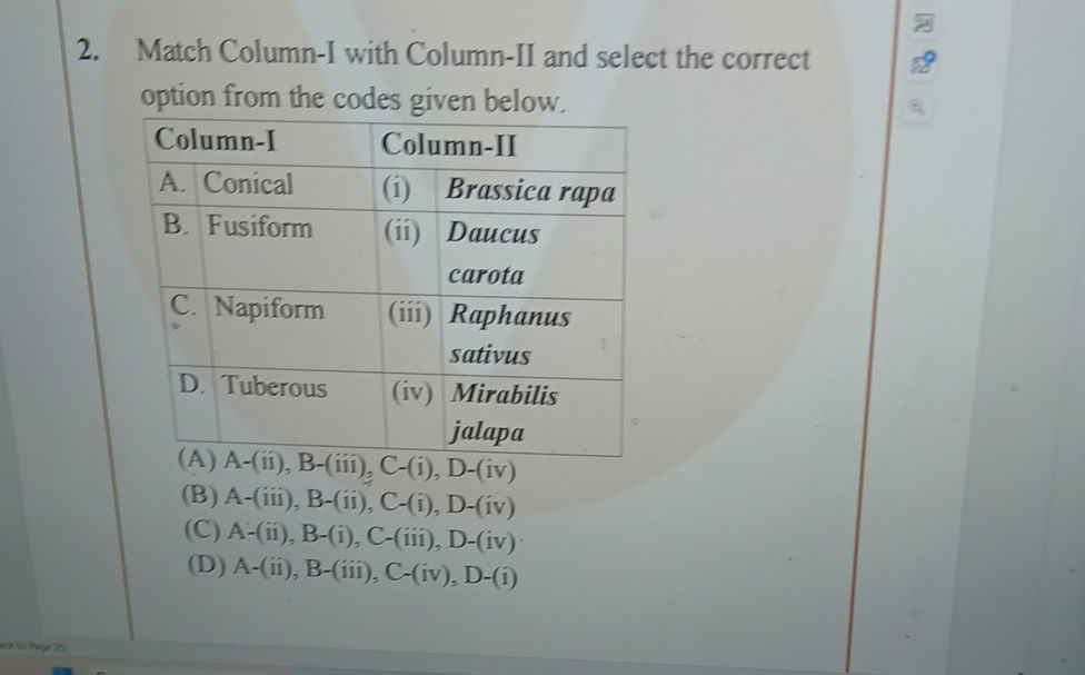 2. Match Column-I with Column-II and select | StudyX
